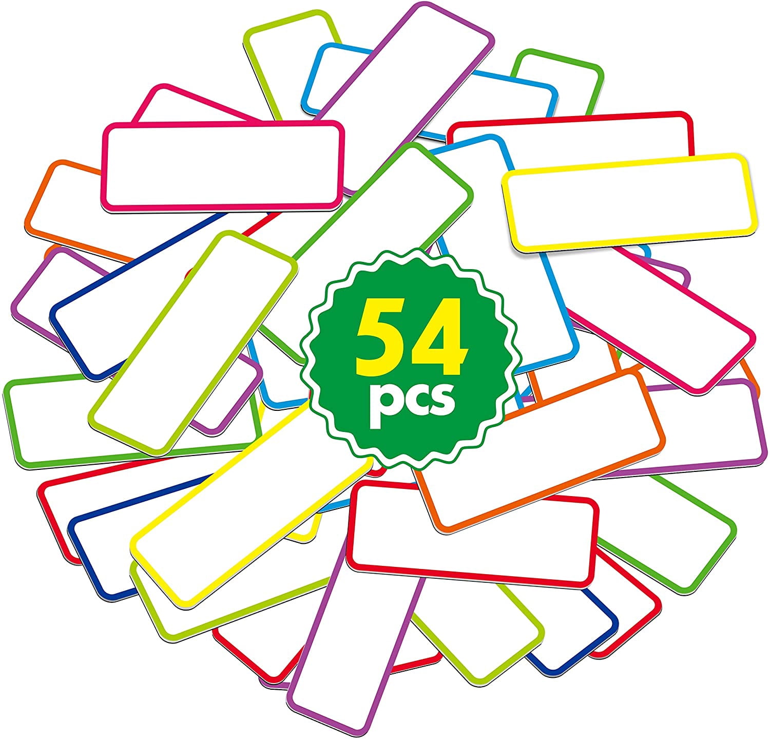 54 PCs Magnetic Dry Erase Reusable Name Tag Label Plate Rainbow Neon ...