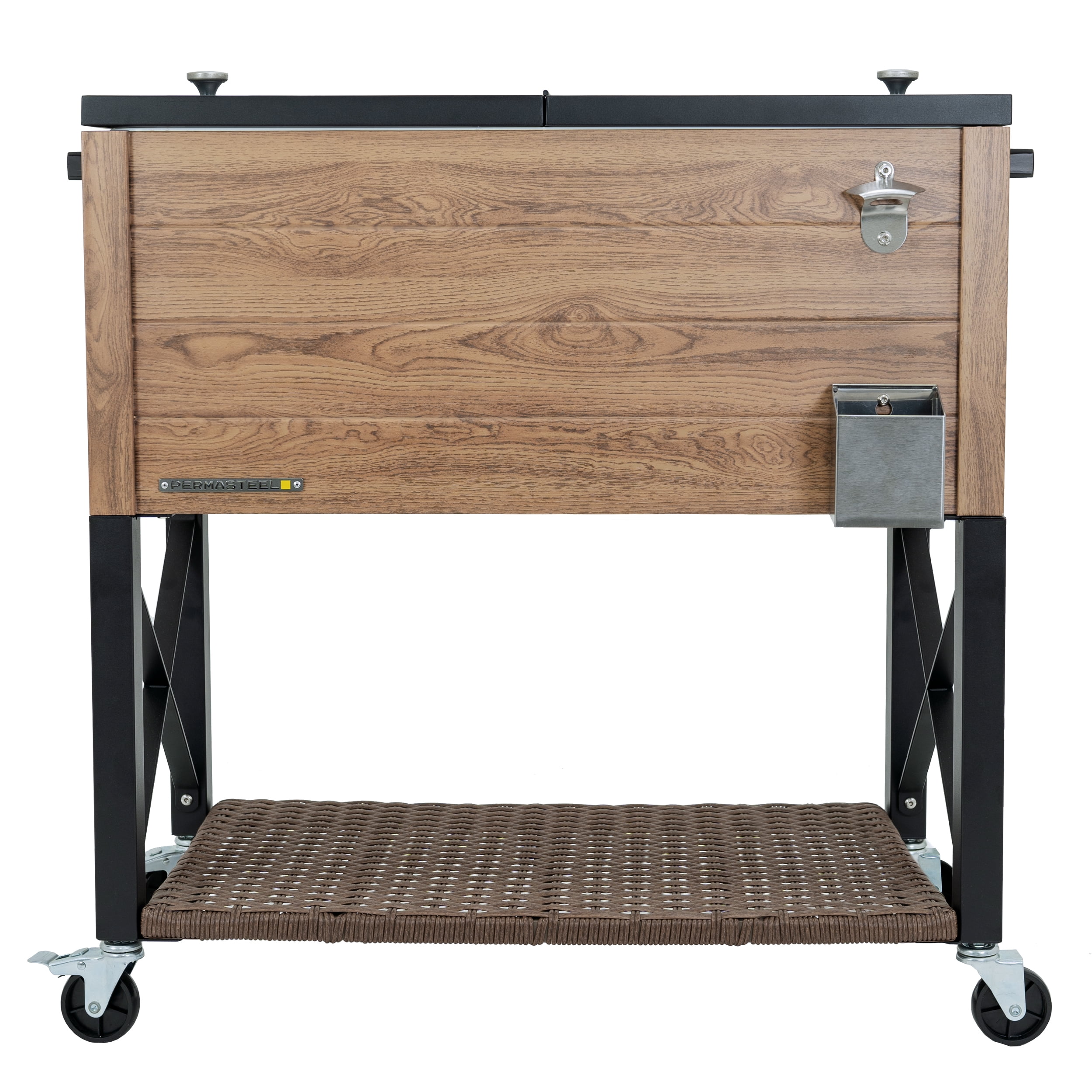 Permasteel 80-Qt Oak Wood Style Patio Cooler with Wicker Bottom ...