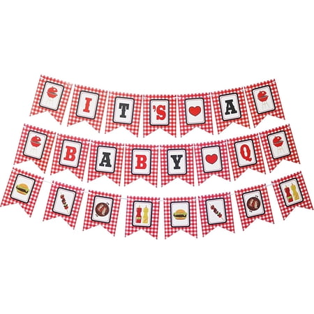 Baby Q Banner Picnic Party Banner Red Gingham Shower Banner for Baby Q ...