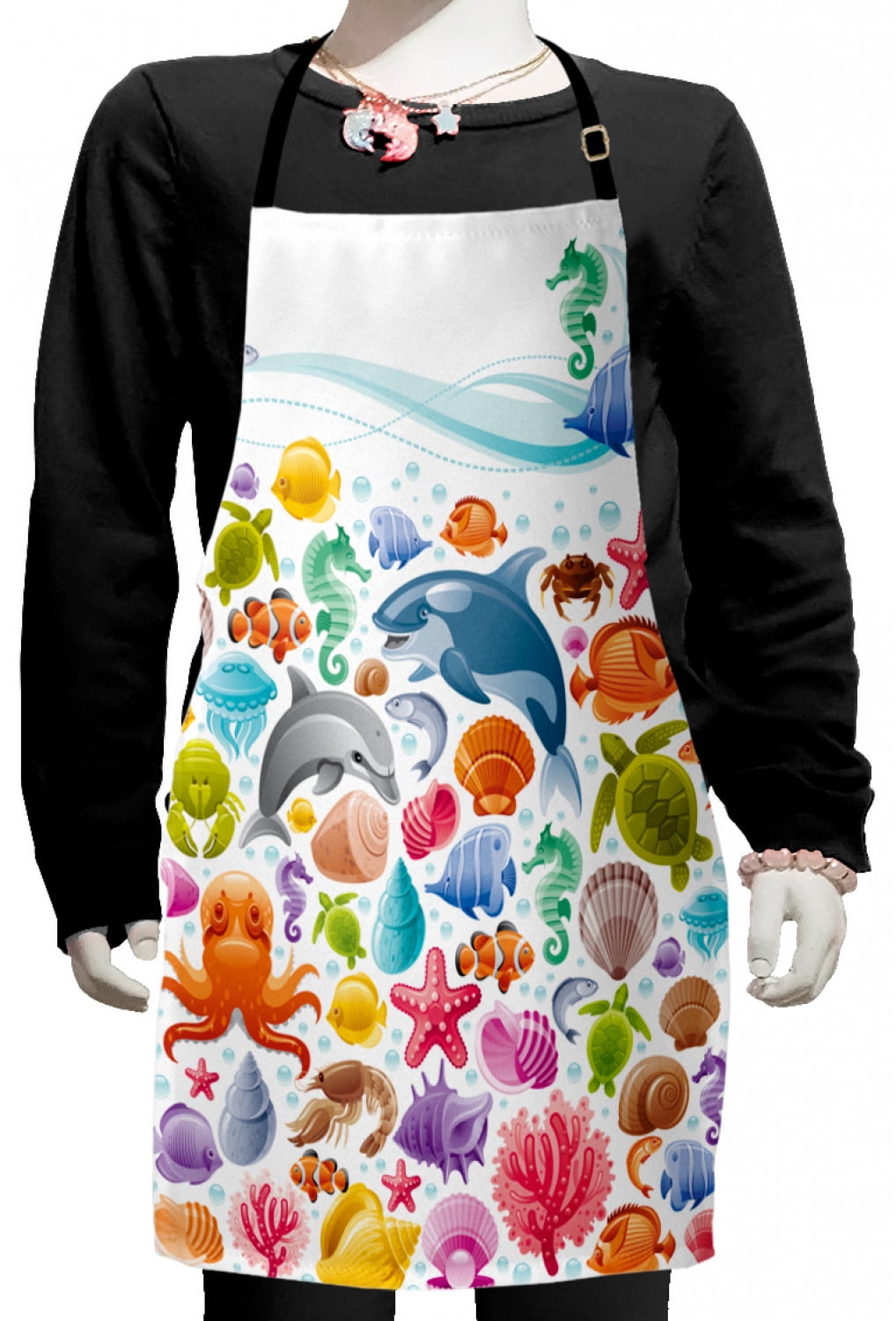 Tropical Animals Kids Apron, Diving Sea Fauna Pattern Marine Objects ...