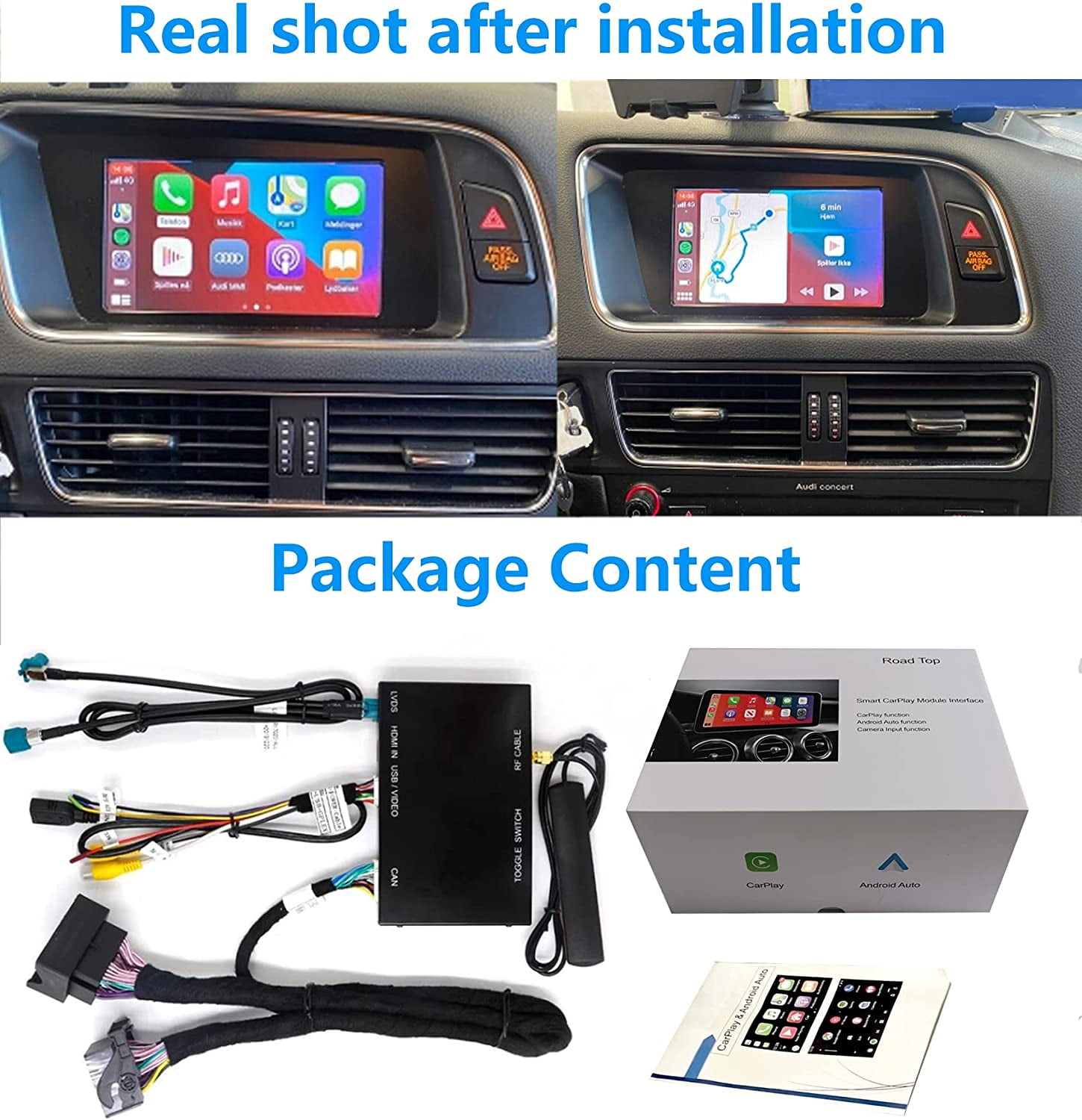 Buy Road Top Wireless Carplay Android Auto Retrofit Kit for Audi A4 A5 ...