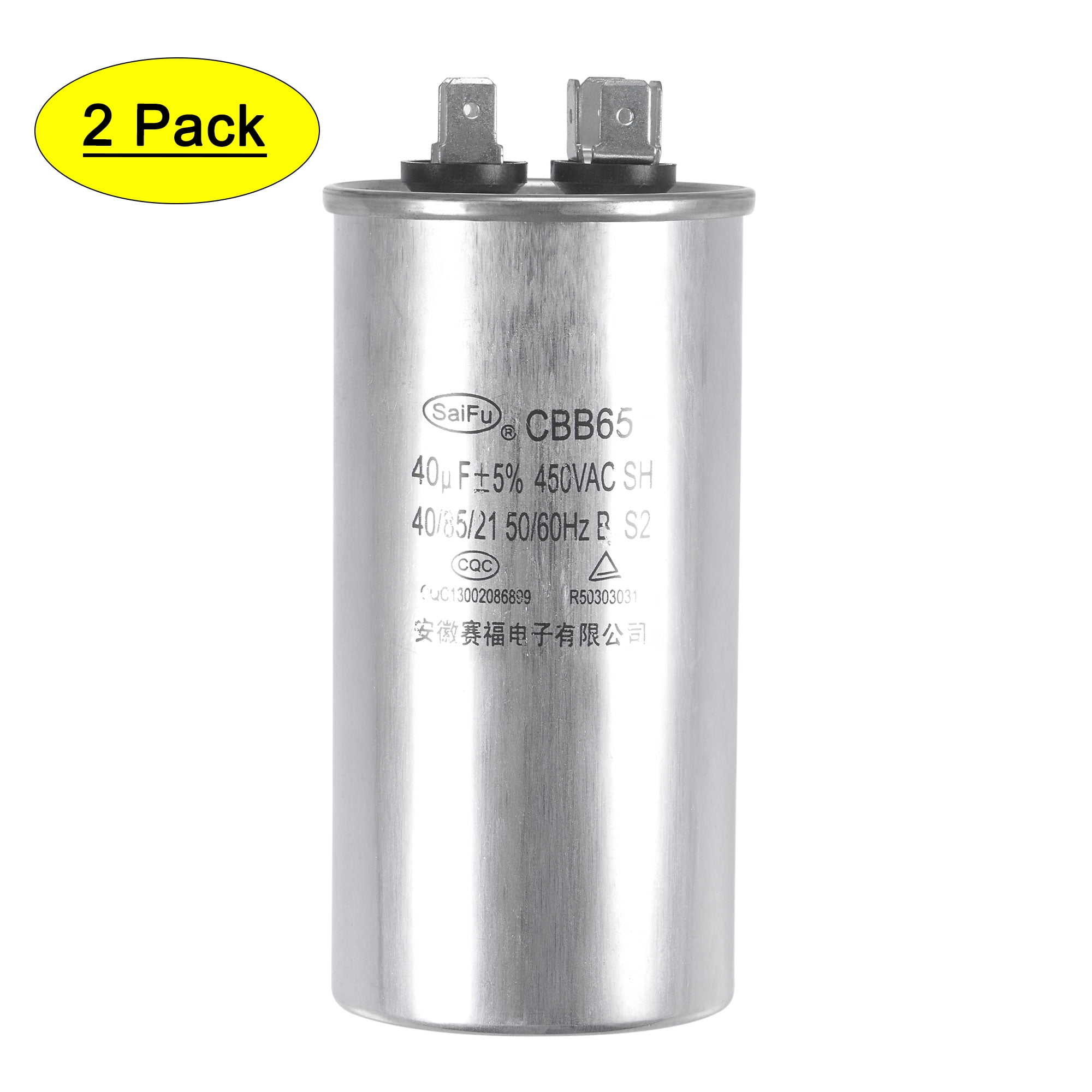 Uxcell 40uF 450V AC Aluminum Case with Terminal Round CBB65 Run Capacitor 2 Pack - Walmart.com