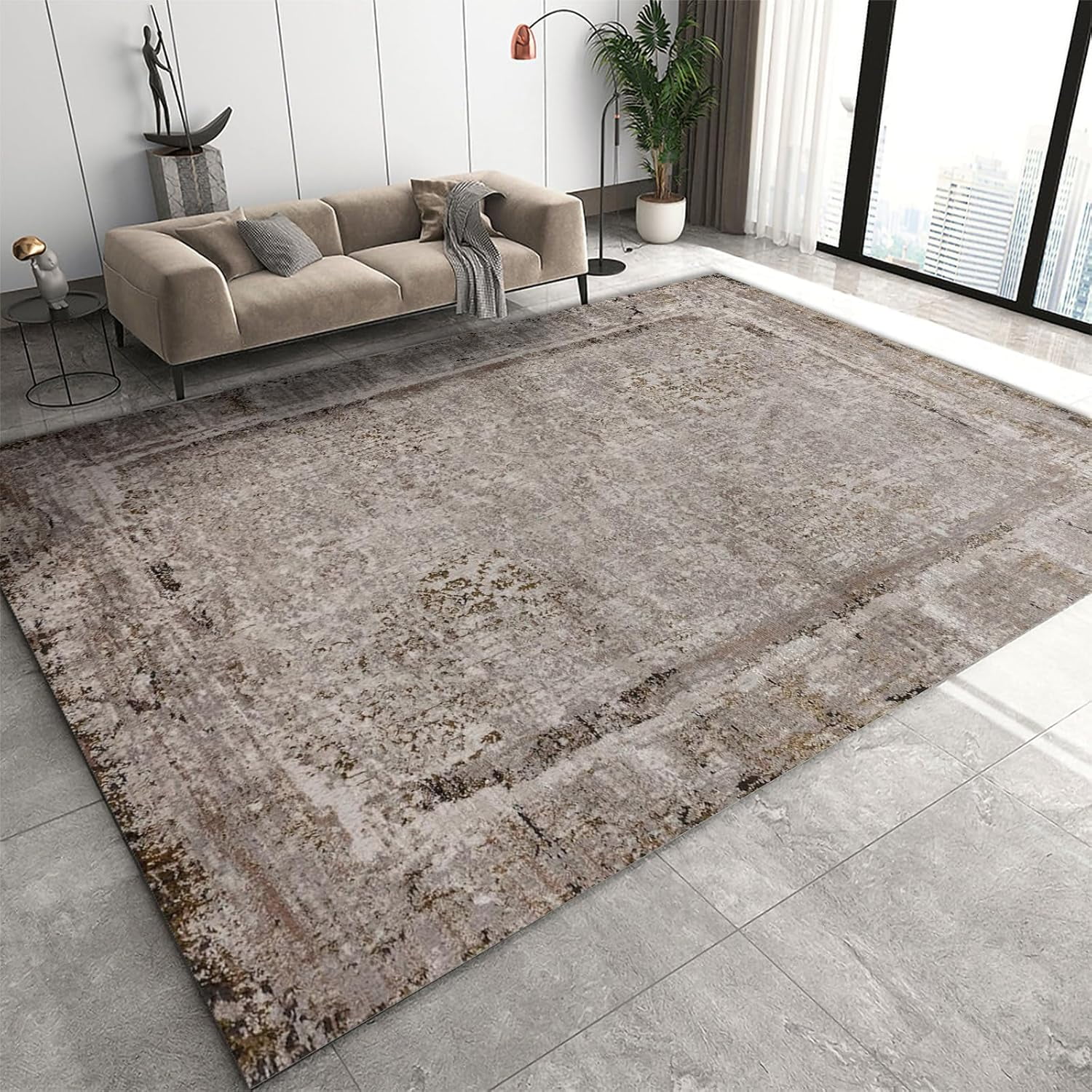 Click here for Rughome 5x8ft Rug Non Slip Scratched Geometric Fra... prices