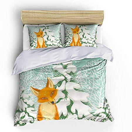 Vichonne Fox Bedding Sets Full Size,3 Piece Fox in Snow Forest Xmas ...