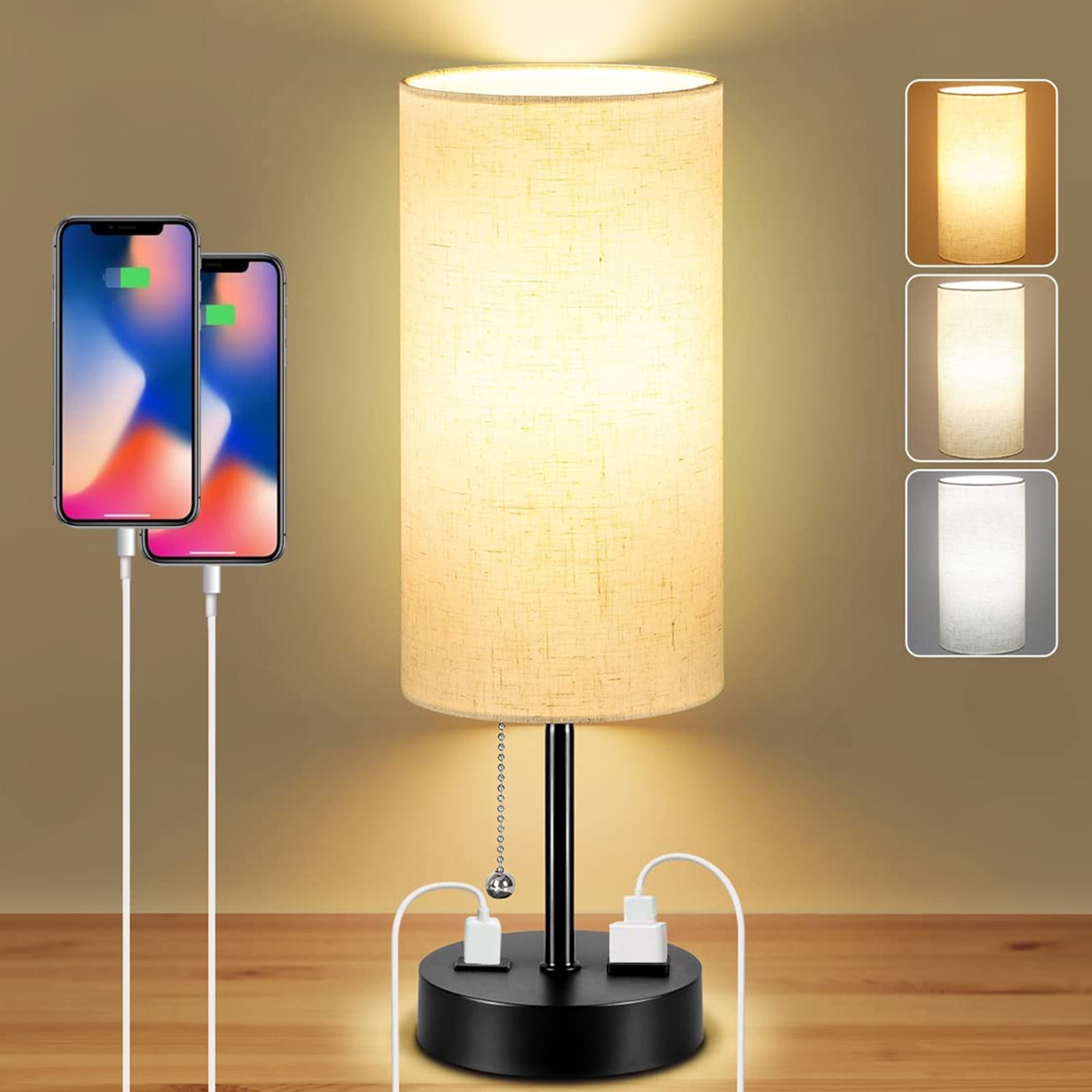USB Bedside Table Lamp - with Pull Chain, Bedside Lamp with USB Port ...