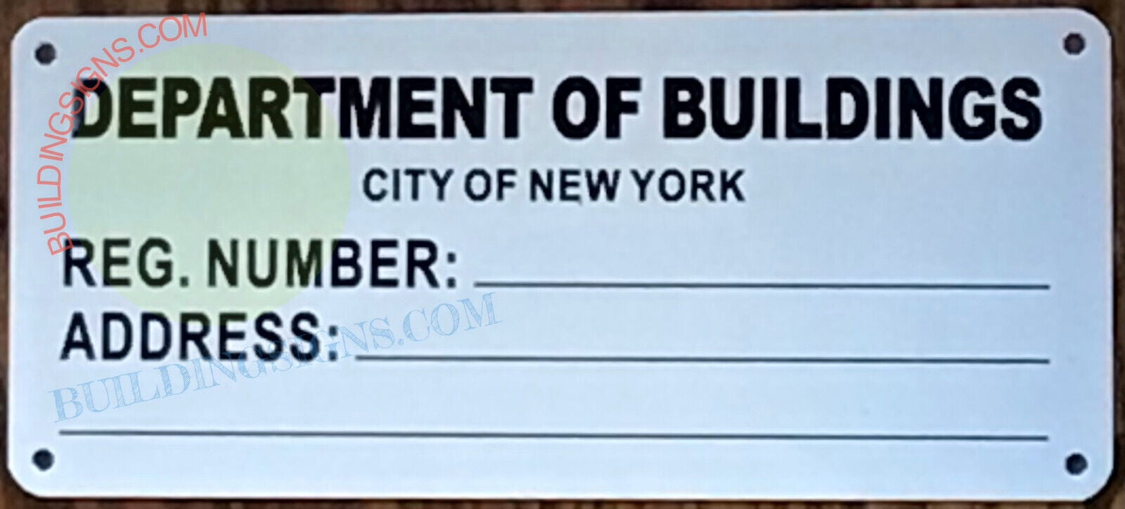 DEPT OF BUILDING SIGN -HPD (8.5X3,WHITE BRUSH SILVER BACKGROUND ...