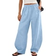 ATOYSOY Curved Patch Pocket Solid Color Linen Tapered Pants Women ...