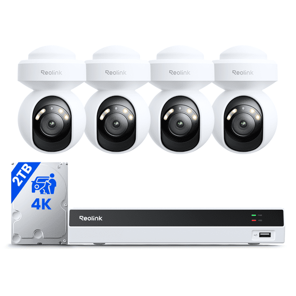 Reolink 8-channel 4K PoE PT NVR Security Camera System + 2TB HDD, 4pcs ...