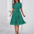 2026 New Women's Yellow Polka Dot Chiffon Midi Dress with Belted Waist ...