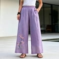 Auralook Women's Cotton Line Embroidered Straight Leg Pants Loose Fit ...