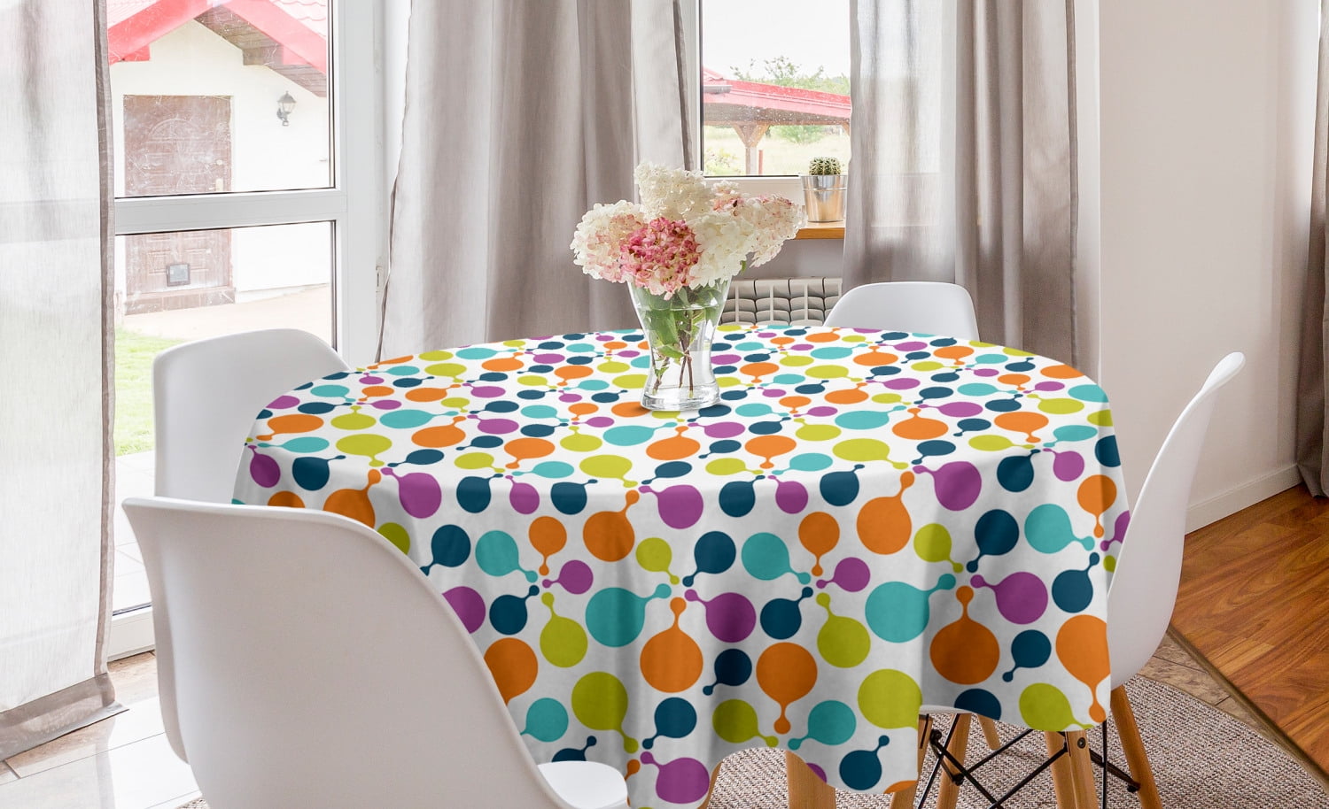 Colorful Round Tablecloth, Round Bubbles in Various Colors Ornamental ...