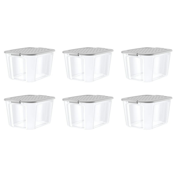 Bella Storage 72 Quart Clear Plastic Latching Grey Lid Tote Set of 6 ...