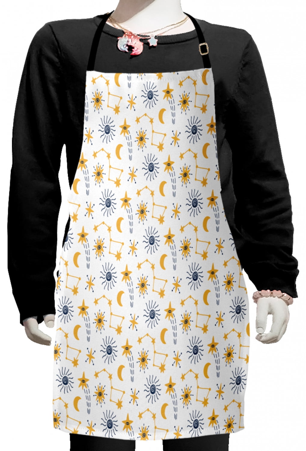 Nursery Kids Apron, Scandinavian Style Outer Space Elements with Stars ...