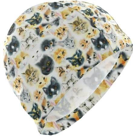Swimming Cap Hand Drawn Watercolor Cats Unisex Adult Swim Cap Polyester ...