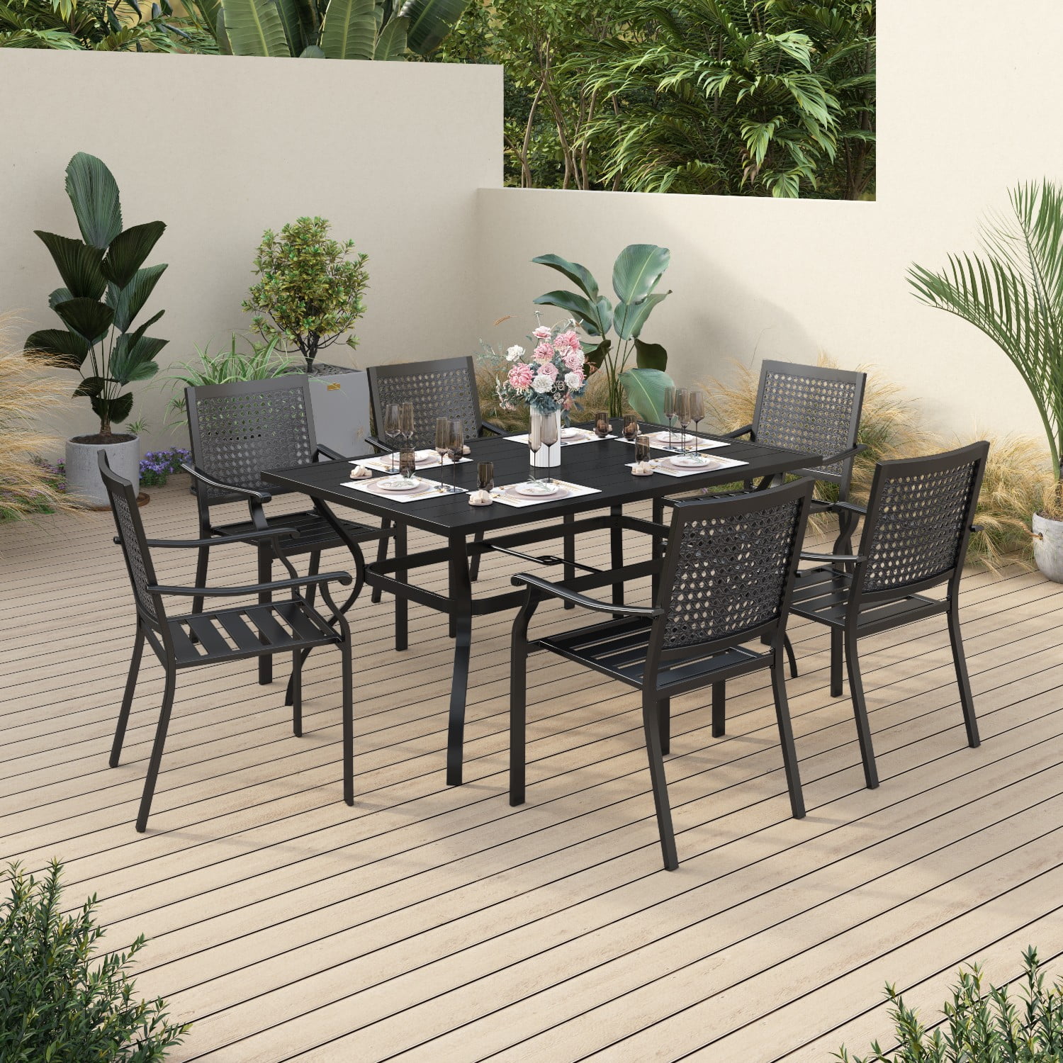 Sophia & William 7 Pieces Patio Outdoor Dining Set Metal Stackable ...