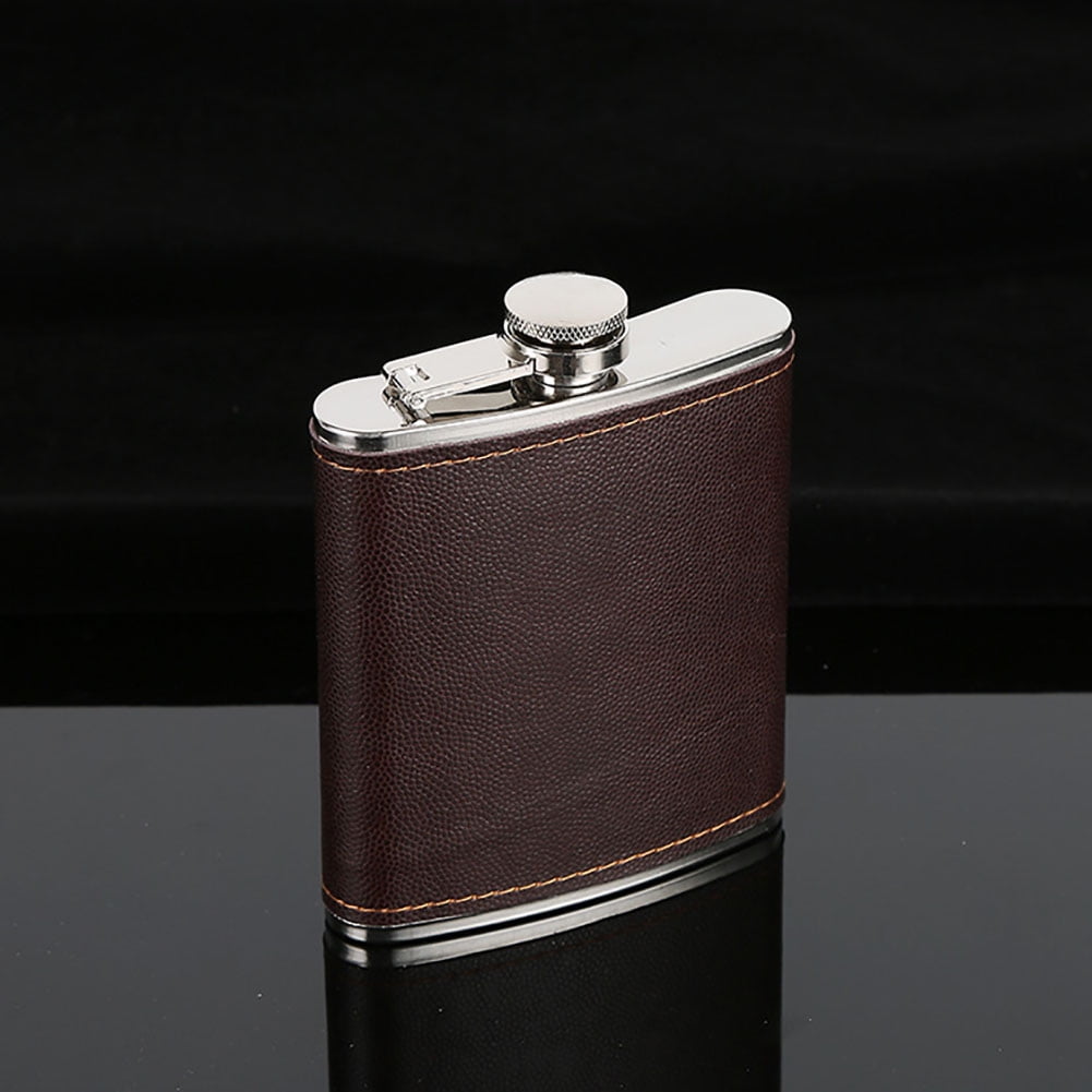 CDAR Men Faux Leather Wrapped Stainless Steel Vodka Whiskey Alcohol Hip ...
