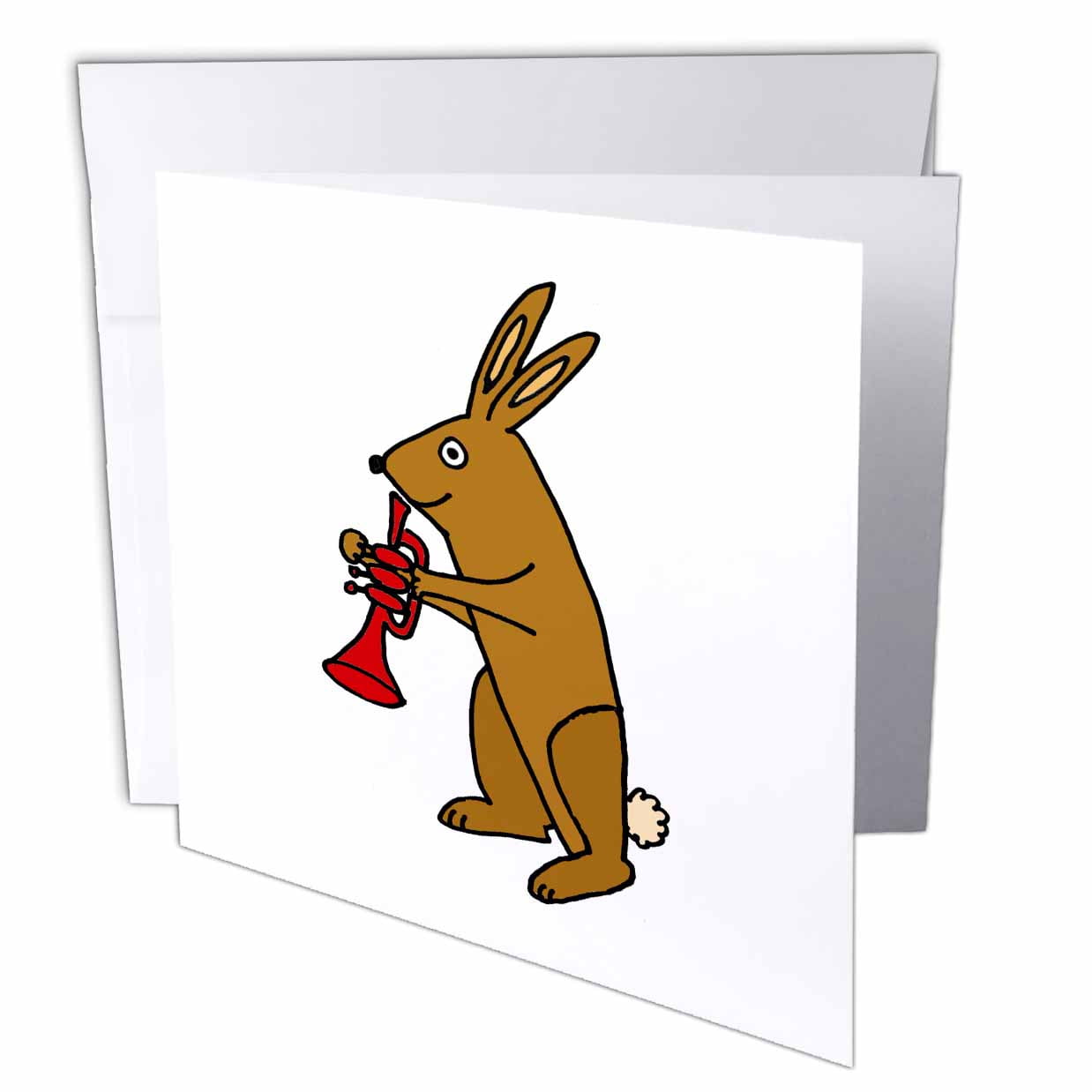 3dRose Funny Cute Brown Bunny Rabbit Playing Trumpet - Greeting Cards ...