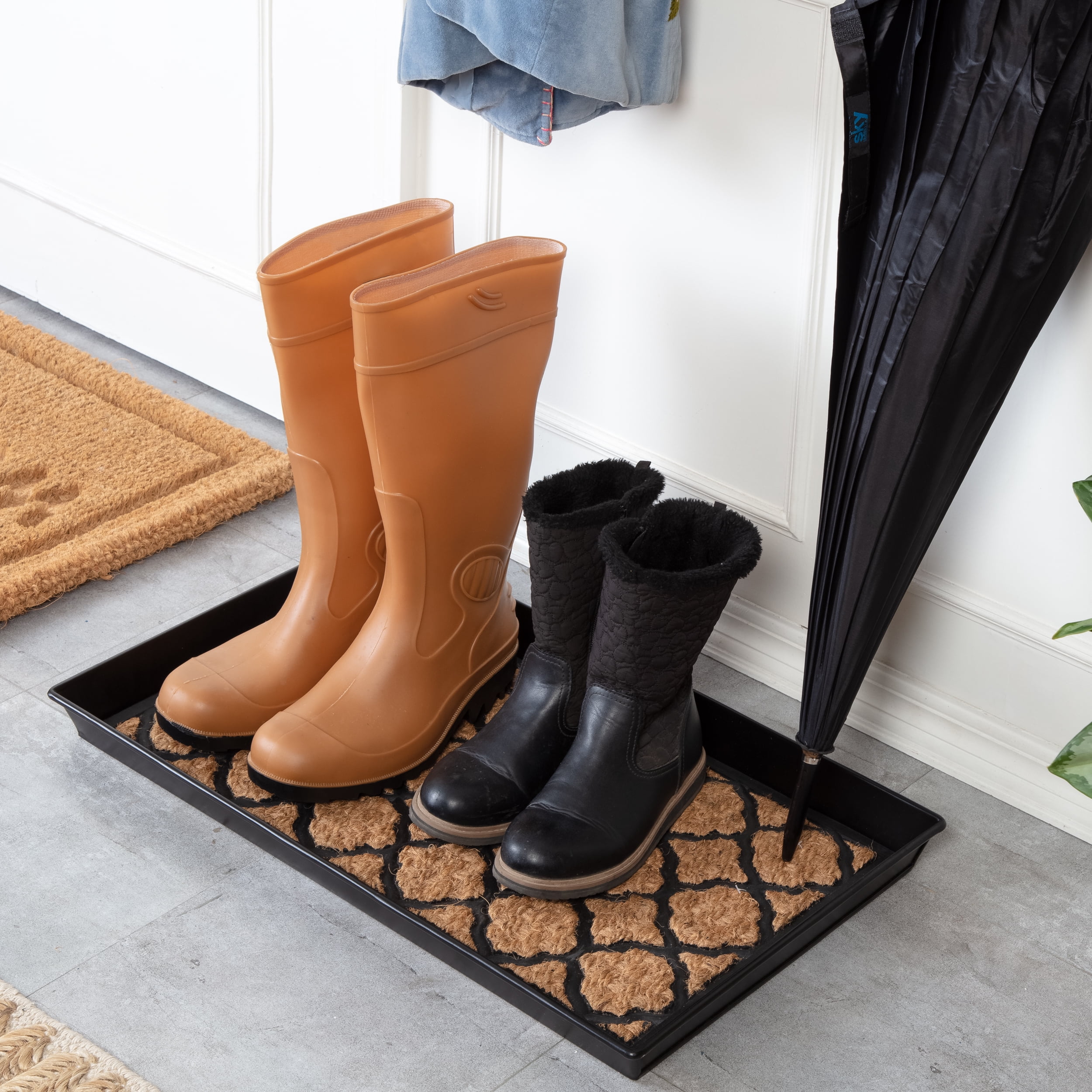 Black Metal Boot Tray with Trellis Coir and Rubber Insert - Walmart.com