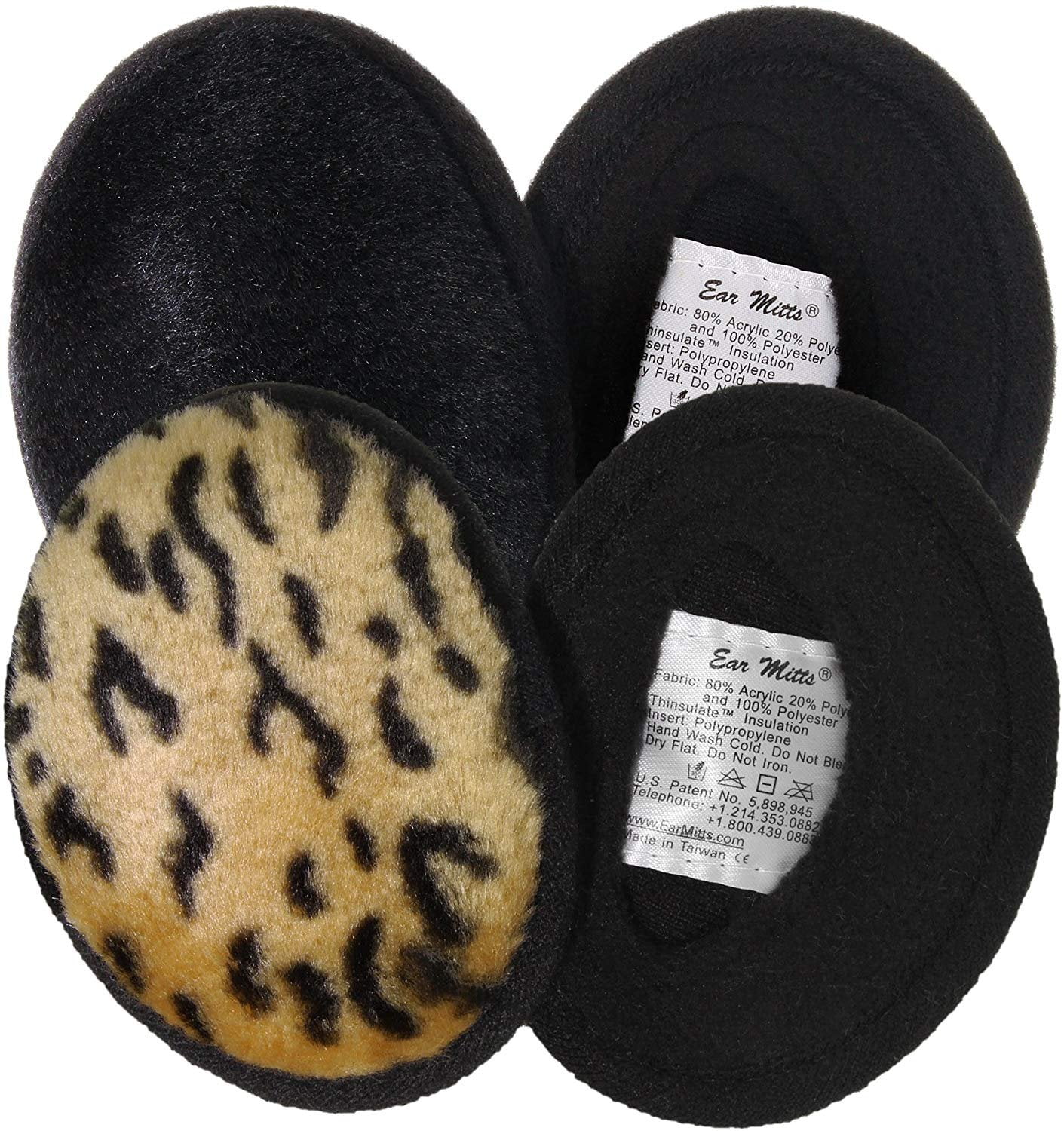 2 Pack Ear Mitts Bandless Warm Faux Fur Ear Muffs, Black Mink & Leopard ...