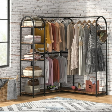 Tribesigns Double Rod Closet Organizer, 3-Tier Metal Shelf Wardrobe ...