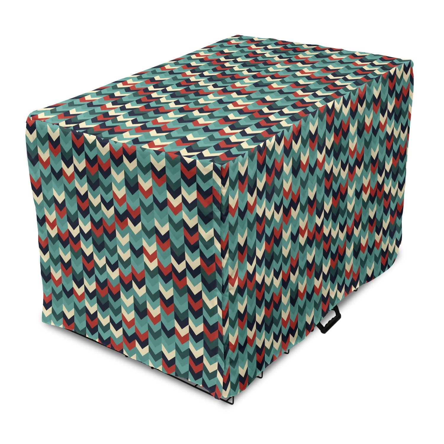 Teal Dog Crate Cover, Vertical Chevron Triangles Abstract Arrow Motifs ...