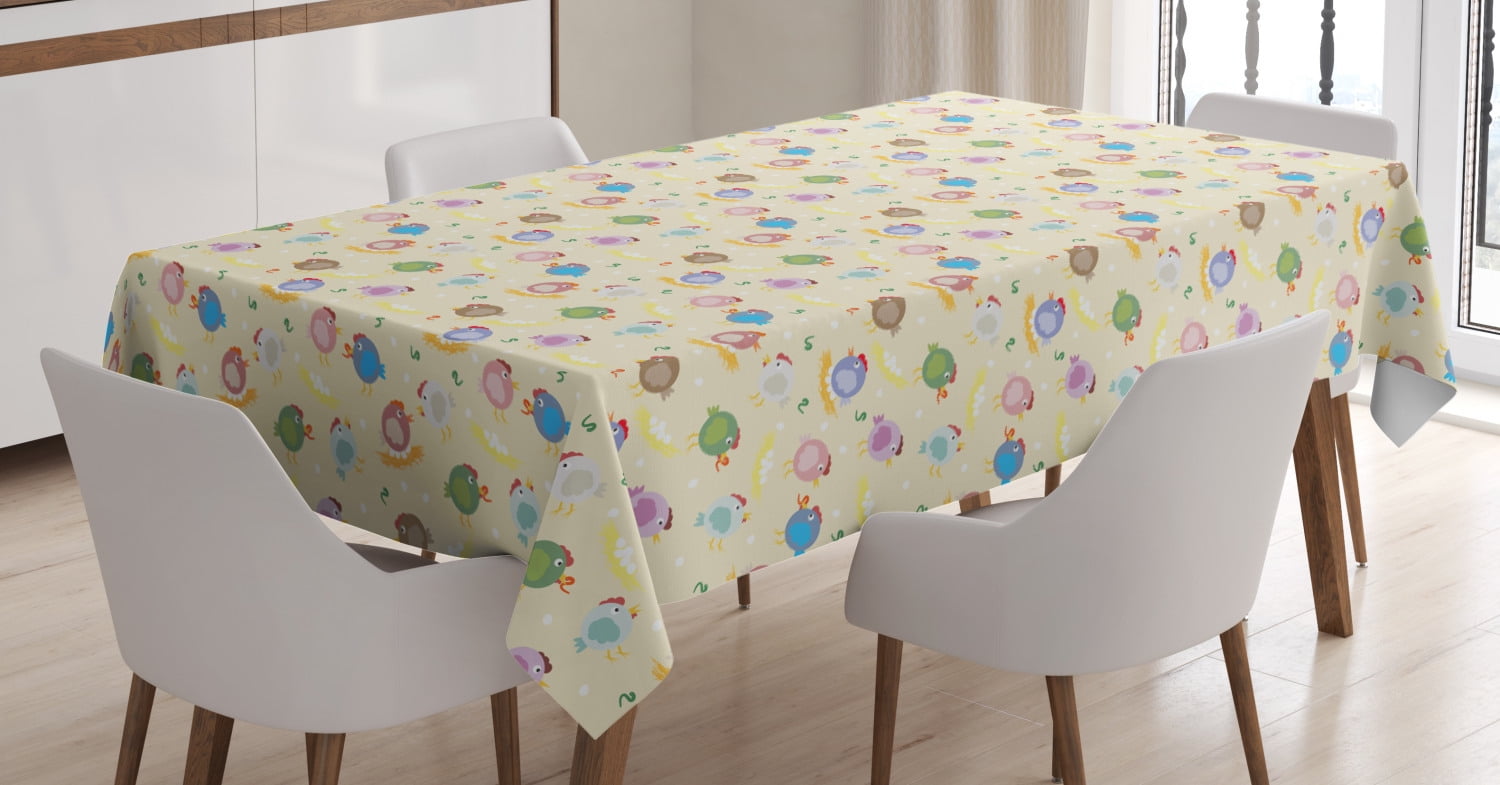 Animal Tablecloth, Pastel Colored Chicks Worms Egg Nests Cheerful ...