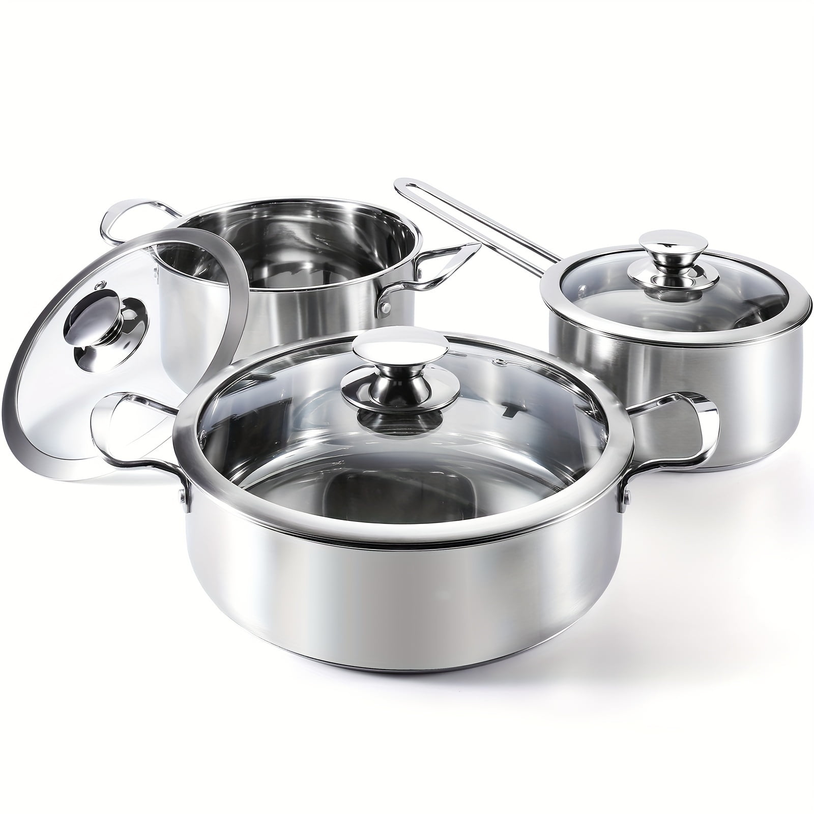 SDOTXA6-Piece pots and pans set Stainless Steel Cookware Set Works with ...