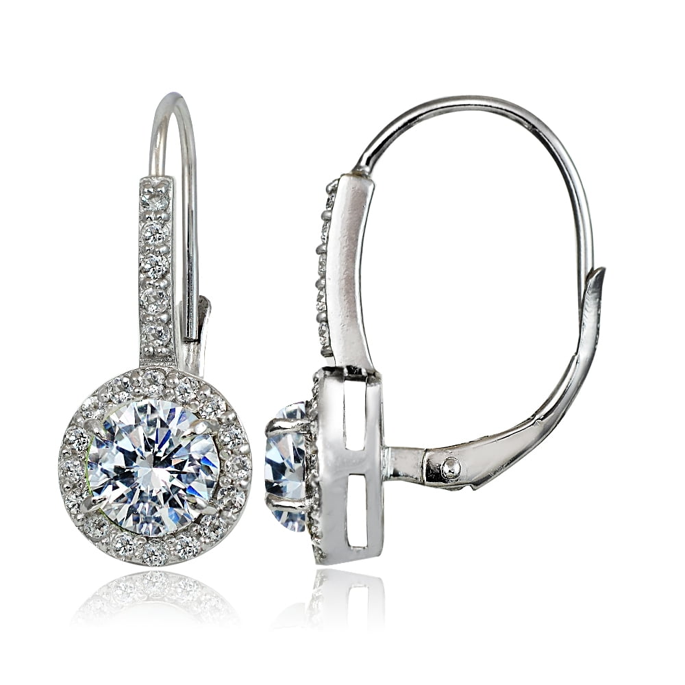 Sterling Silver Cubic Zirconia Round Leverback Earrings - Walmart.com