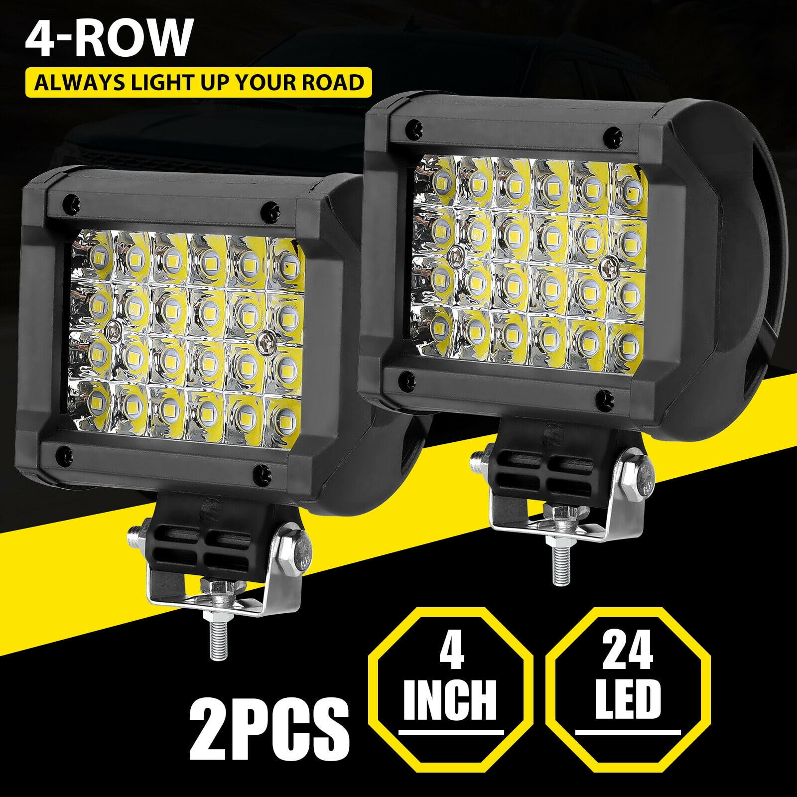 INTELIVE 2pcs 72W 4Inch Square LED Work Light Pods Off-Road Waterproof ...