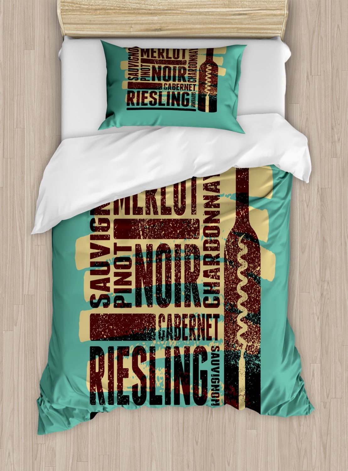 Merlot Duvet Cover Set Twin Size, Wine Grapes Types Typography Vintage ...