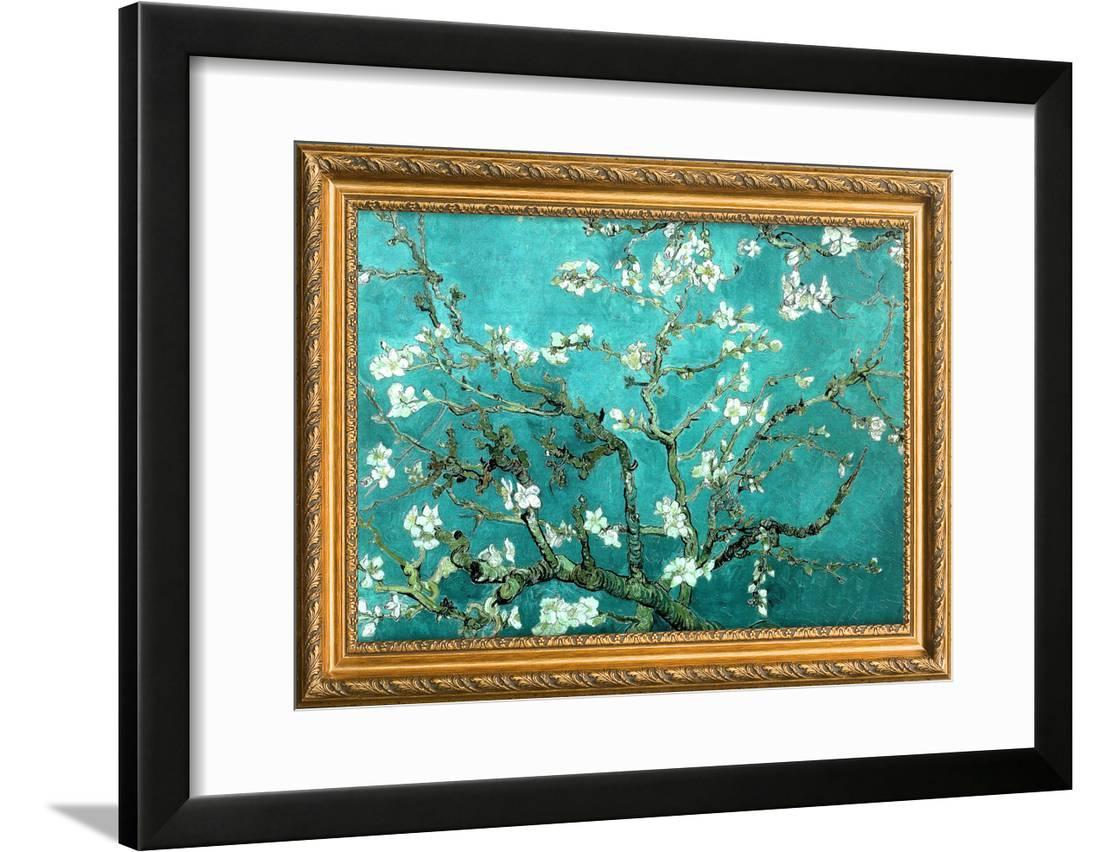 Van Gogh Almond Branches Poster with Gilded Faux Frame Border Framed ...