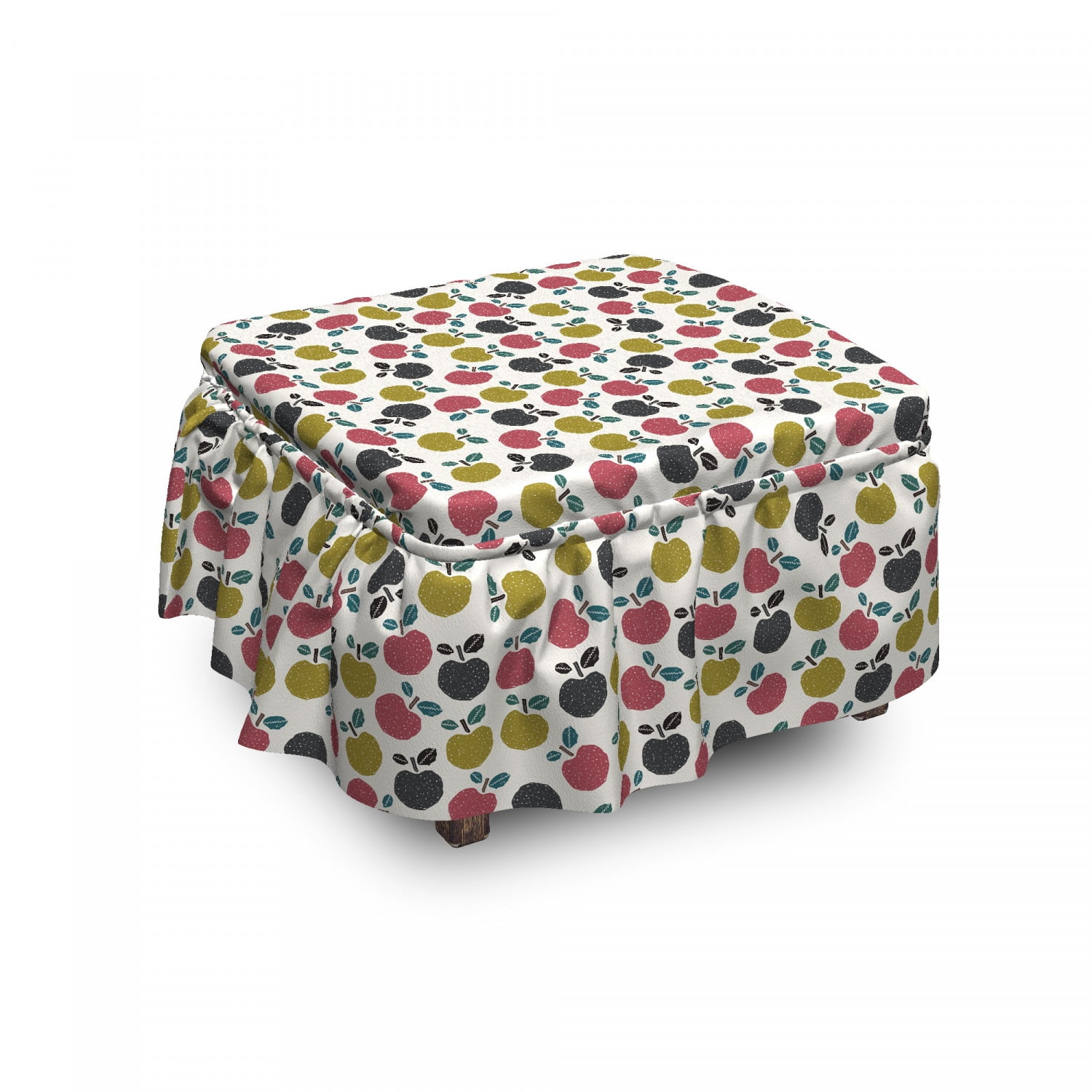 Autumn Ottoman Cover, Apples Doodle Pattern Art, 2 Piece Slipcover Set ...