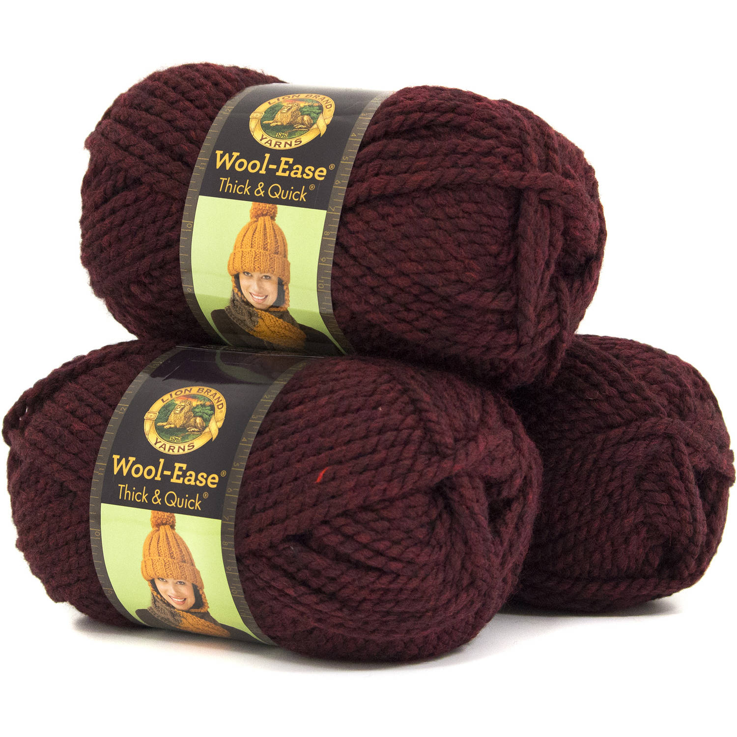 Lion Brand Yarn Wool-Ease Thick and Quick Claret Classic Super Bulky ...