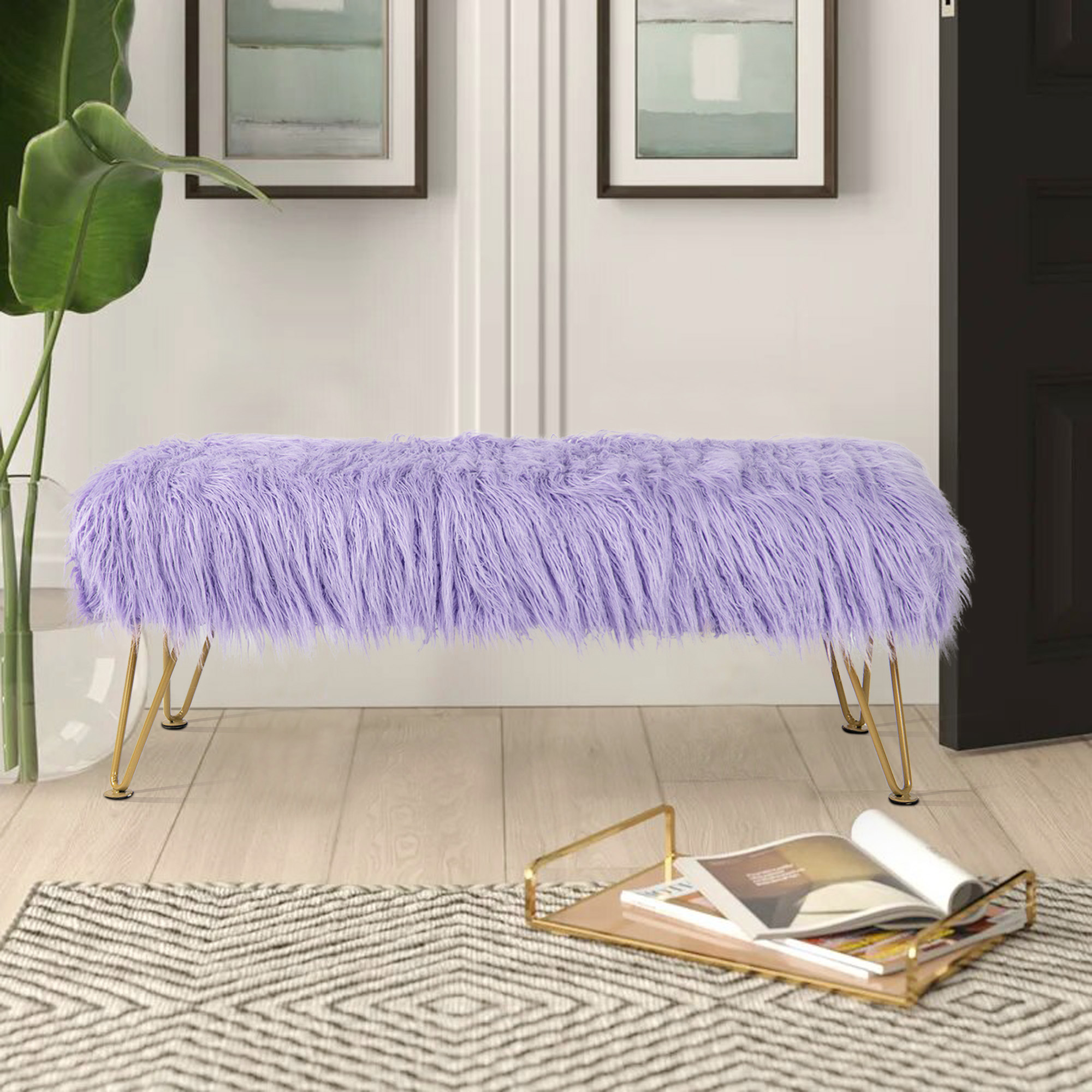 Home Soft Things Mongolian Ottoman - Lavender - 46" x 16" x 17" JUMBO ...