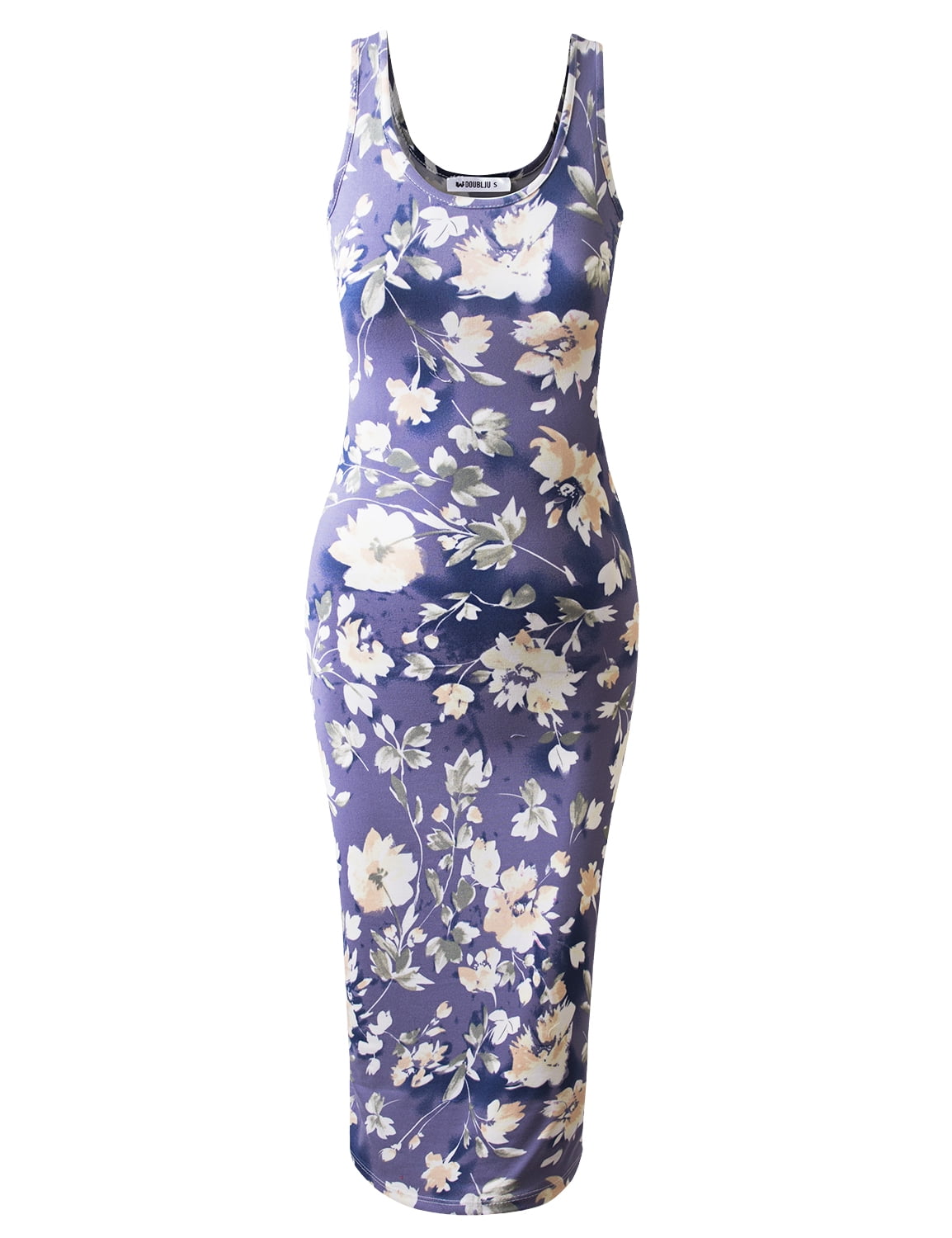 Doublju Women's Sleeveless Bodycon High Split Tank Midi Dress Shirring ...