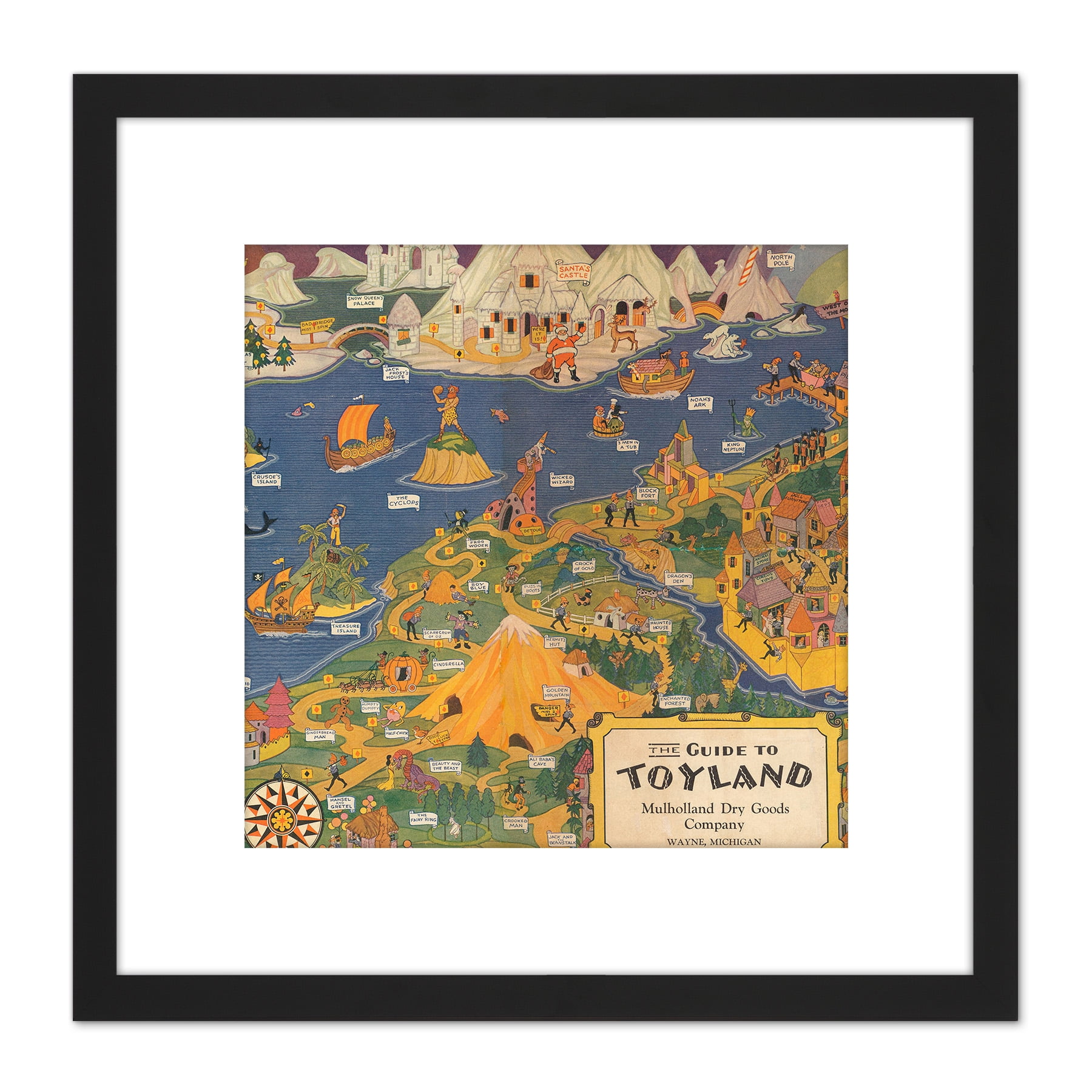 1940 The Guide To Toyland Pictorial Map 8X8 Inch Square Wooden Framed ...