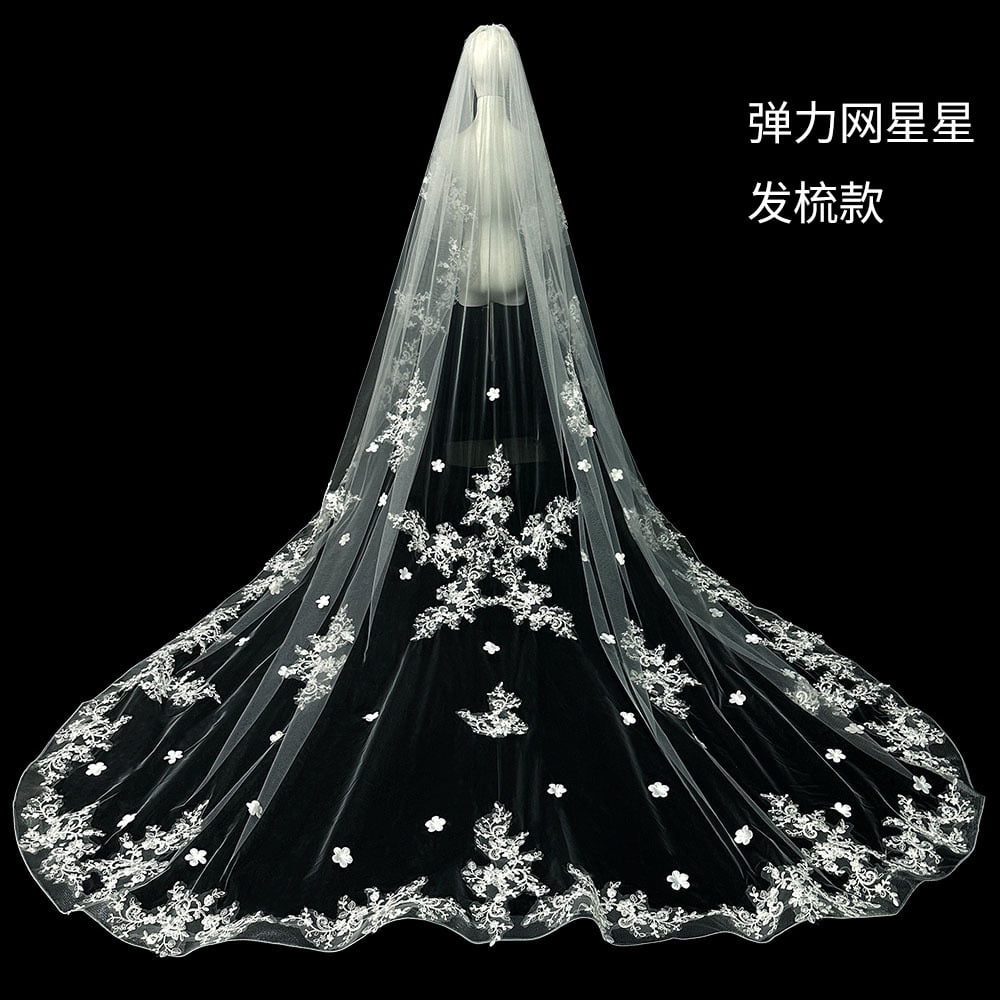 Zhuge Velos de novia de color blanco marfil con borde de encaje ...