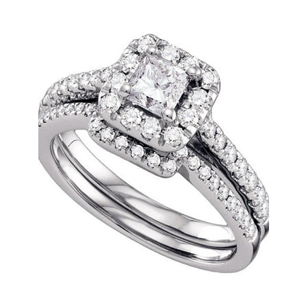 14kt White Gold Womens Princess Diamond Halo Bridal Wedding Engagement ...