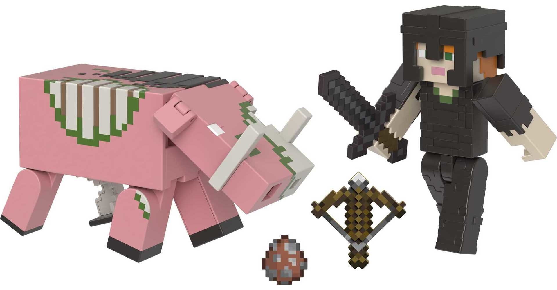 Minecraft Alex in Netherite Armor & Zoglin Action Figures & Accessories ...