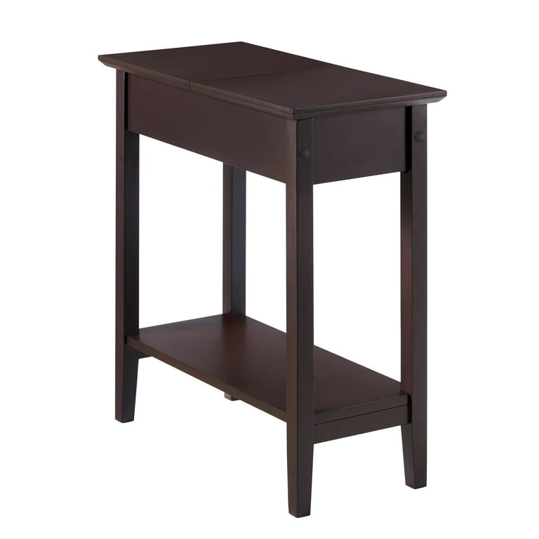 Naomi Home Roxy Flip Top Bedside Table with Shelves Storage Slim Design for Small Spaces Espresso Walmart