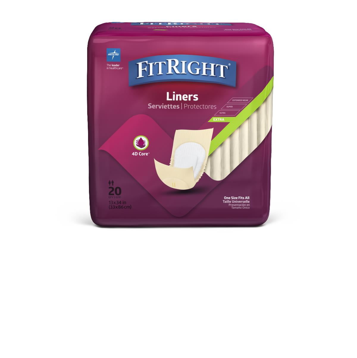 FitRight Incontinence Adult Liners, 20 ct, Extra Absorbency - Walmart.com