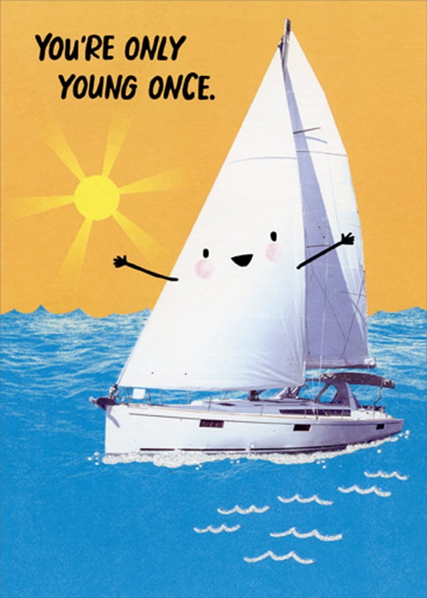 Designer Greetings White Sailboat with Smiley Face and Arms Funny ...