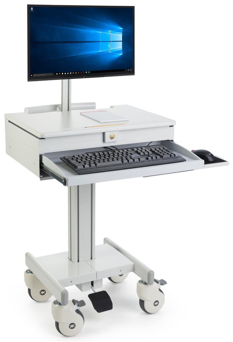 Displays2go Mobile Desk with Monitor Display & Keyboard Tray, Locking ...
