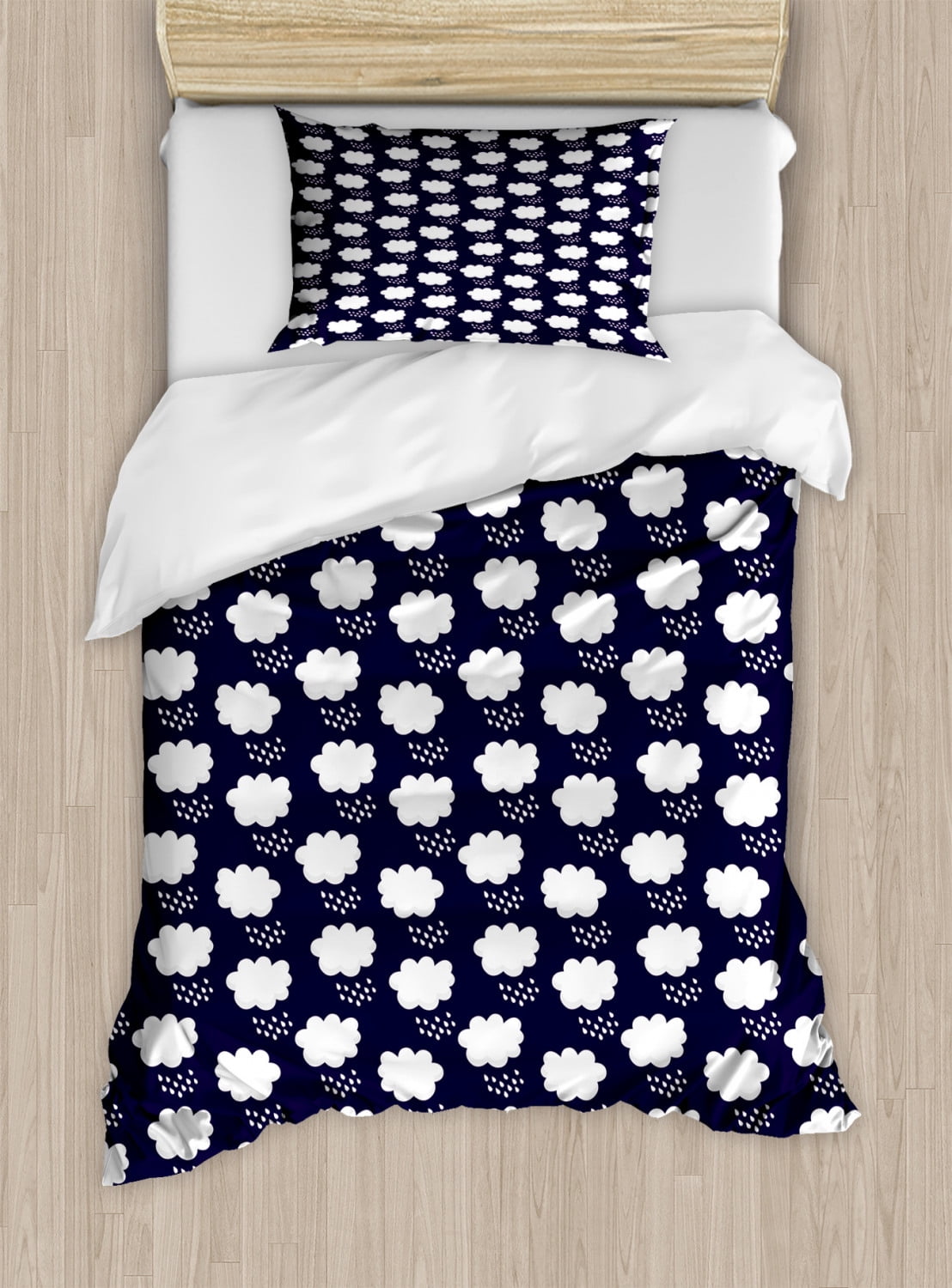Rain Duvet Cover Set Twin Size, Cumulus Style Puffy Clouds ...