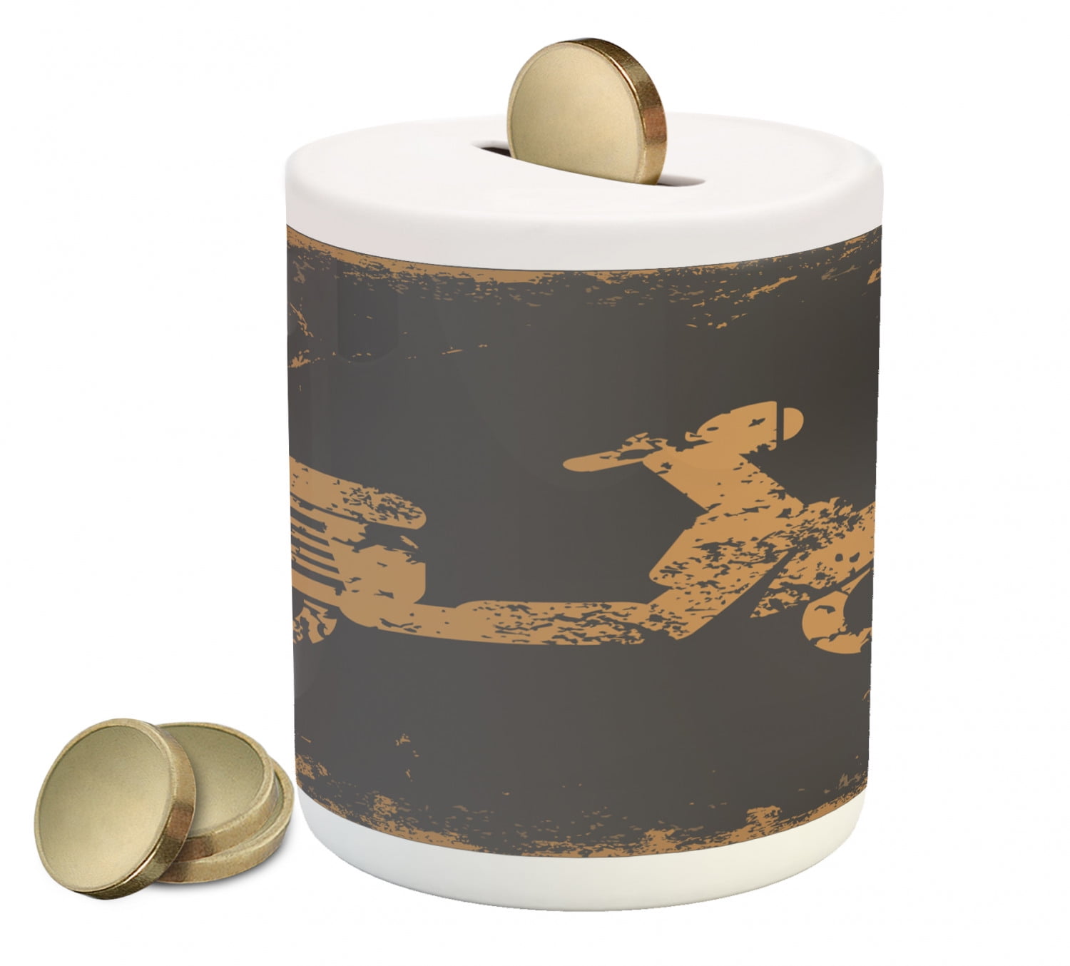 Grunge Piggy Bank, Retro Motorcycle with Murky Effects Vintage Sports ...