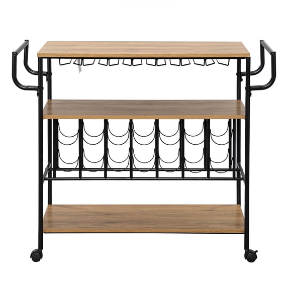 Tcbosik Industrial Wine Rack Cart Kitchen Rolling Storage Bar Wood ...