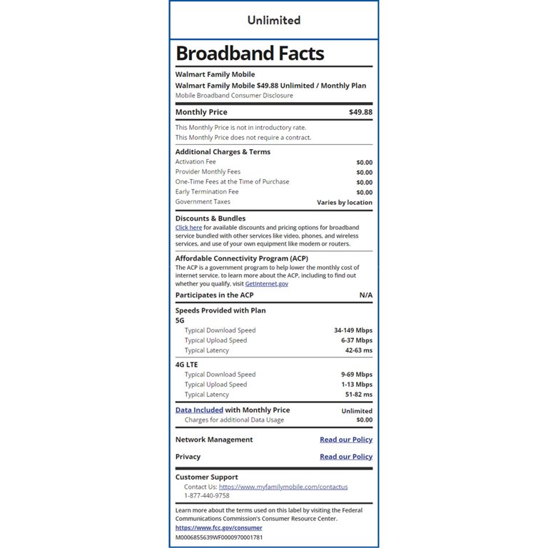Walmart Family Mobile Unlimited 2-Line Plan w 30GB of Mobile Hotspot ...
