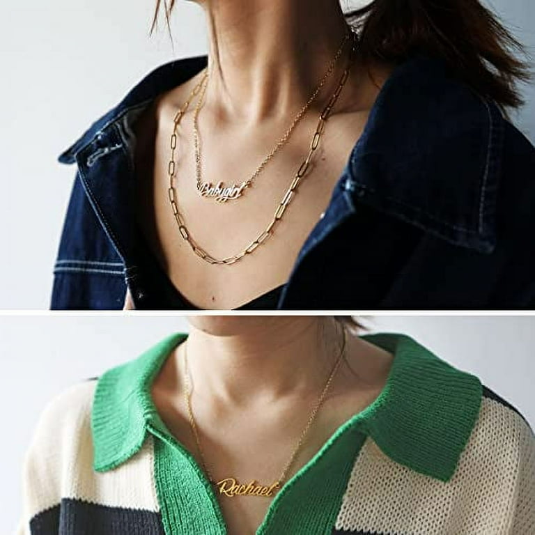 Aoloshow Izzy Women Charm Name Necklace Name Tag Necklaces for Best Friends Christmas Gifts