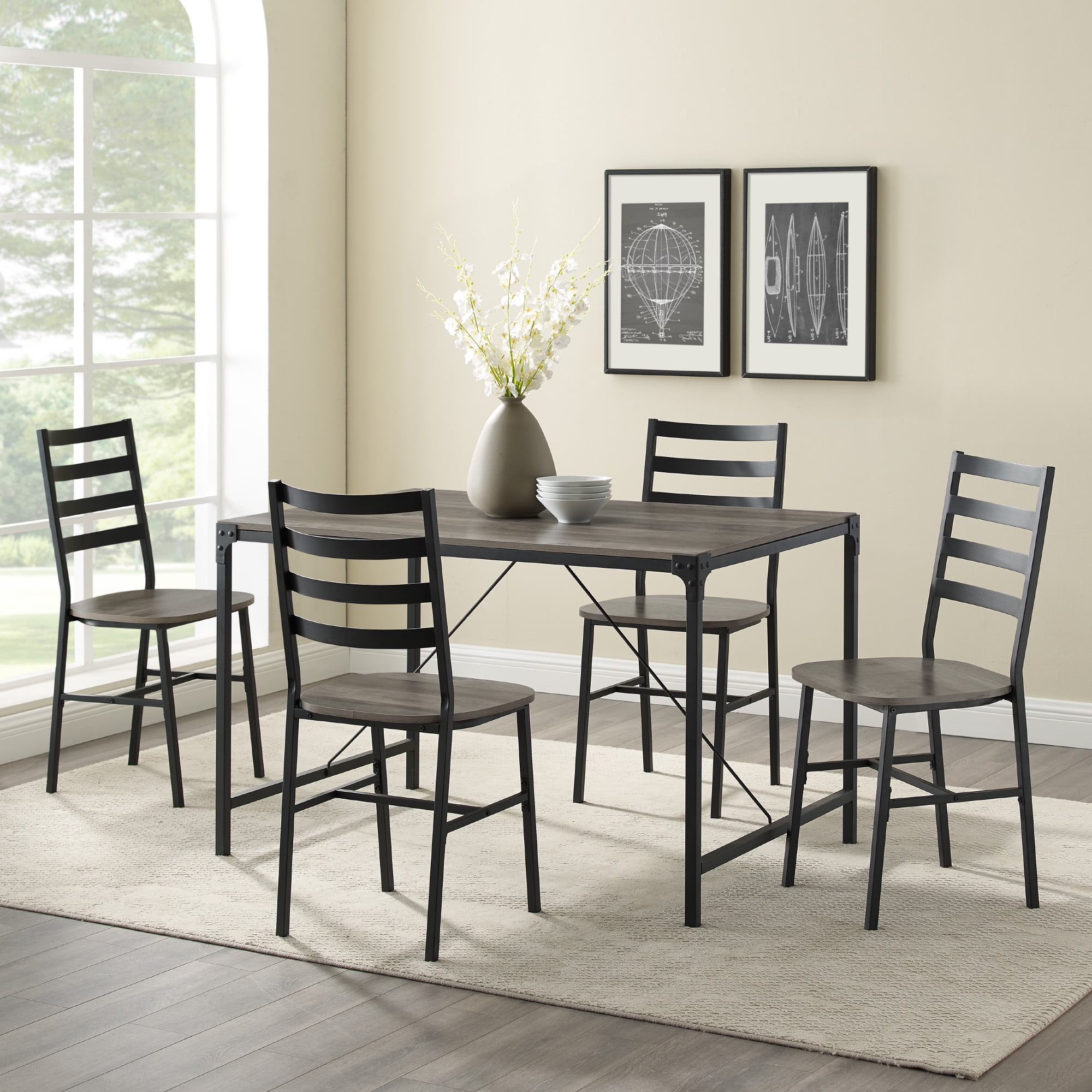 Manor Park Rustic Metal and Wood 5-Piece Dining Set - Grey Wash ...