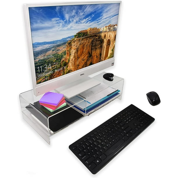 1 Qty - 5.5" High - 5mm Glass Elevated Computer Monitor Stand w/Divider ...